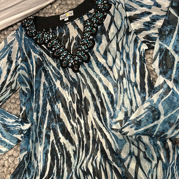 bella tu | Dresses | Bella Tu Blue Animal Printed Sheer Coverup Dress W ...